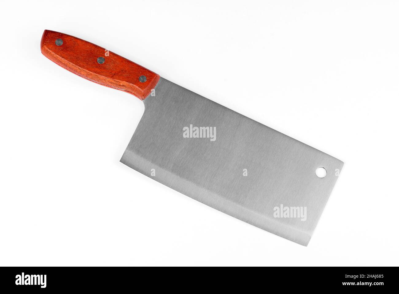 Beautiful steel hatchet for meat on a white background. Cutlery ...