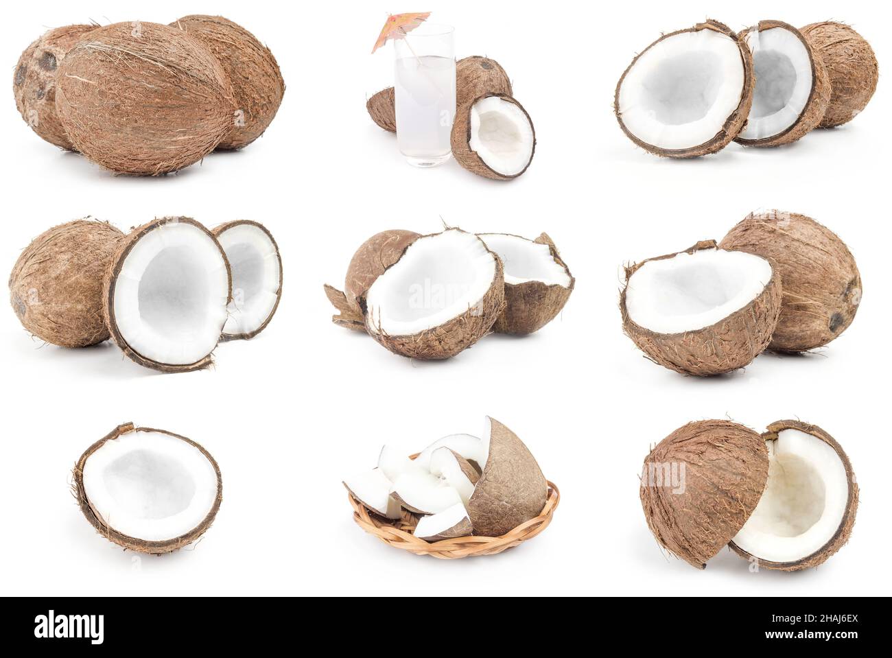 Set of coconut on white Stock Photo - Alamy