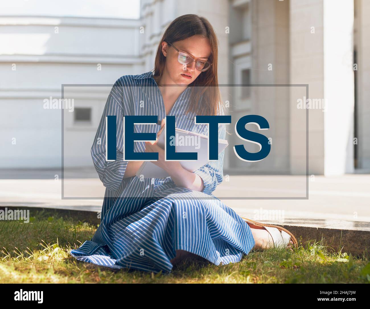 IELTS word. Woman learning, studying and preparing for English language ...