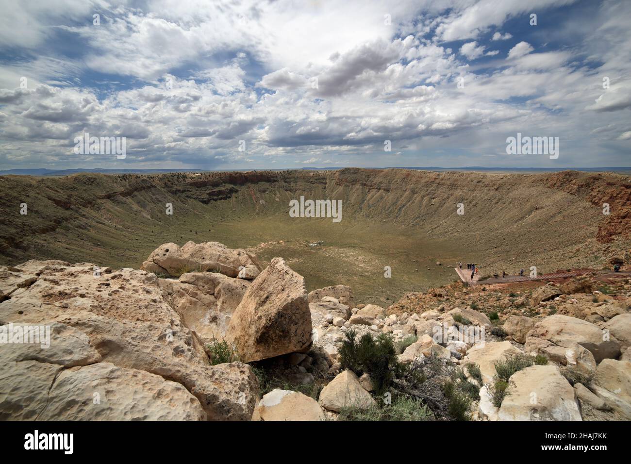 View looking down into Meteor Crater near Winslow in Northern Arizona ...