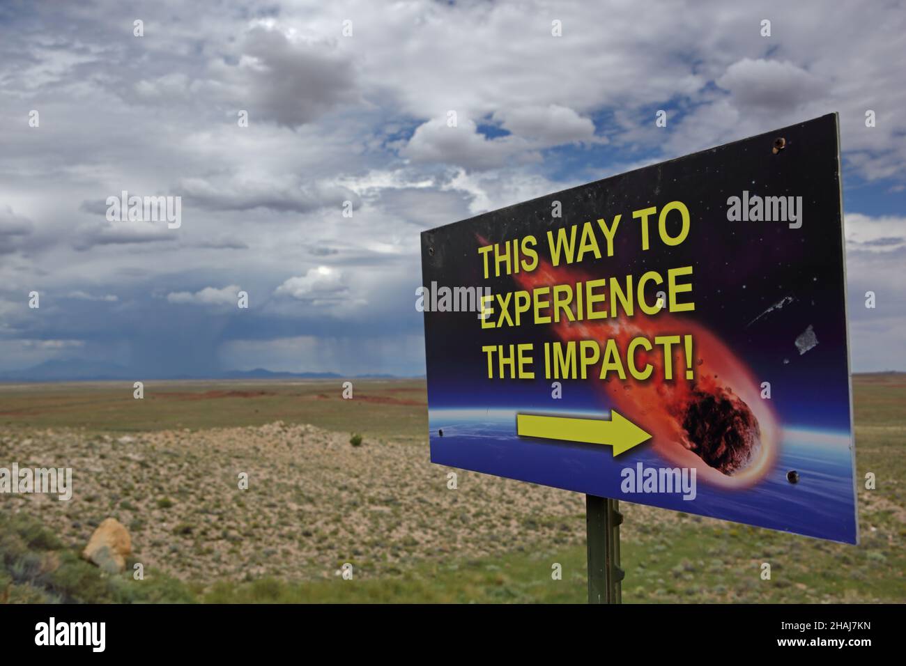 This way to experience the impact - sign on the road to Meteor Crater ...