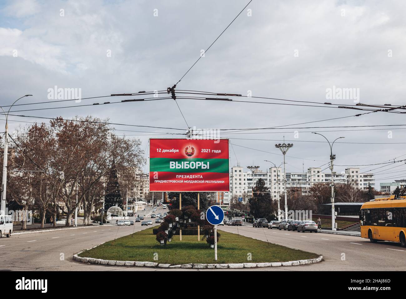 A billboard advertising the presidential elections seen in Tiraspol ...