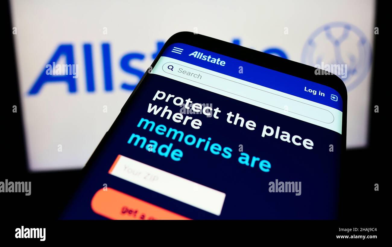 Mobile phone with webpage of American insurance company The Allstate ...