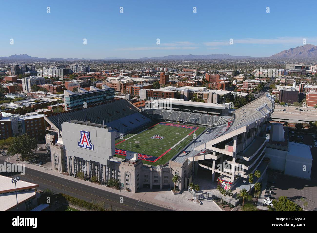 An aerial view of Arizona Stadium, Tuesday, March 2, 2021, in Tucson ...