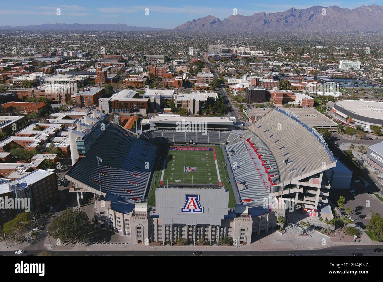 An aerial view of Arizona Stadium, Tuesday, March 2, 2021, in Tucson ...