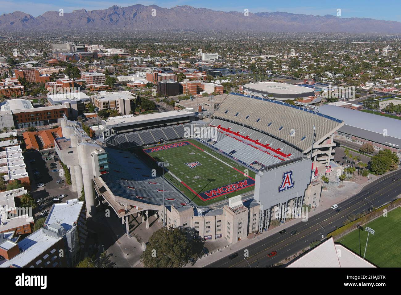 An aerial view of Arizona Stadium, Tuesday, March 2, 2021, in Tucson ...