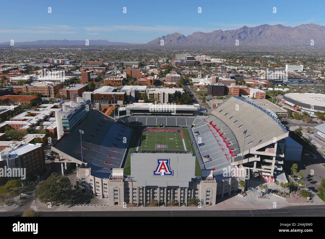 An aerial view of Arizona Stadium, Tuesday, March 2, 2021, in Tucson ...
