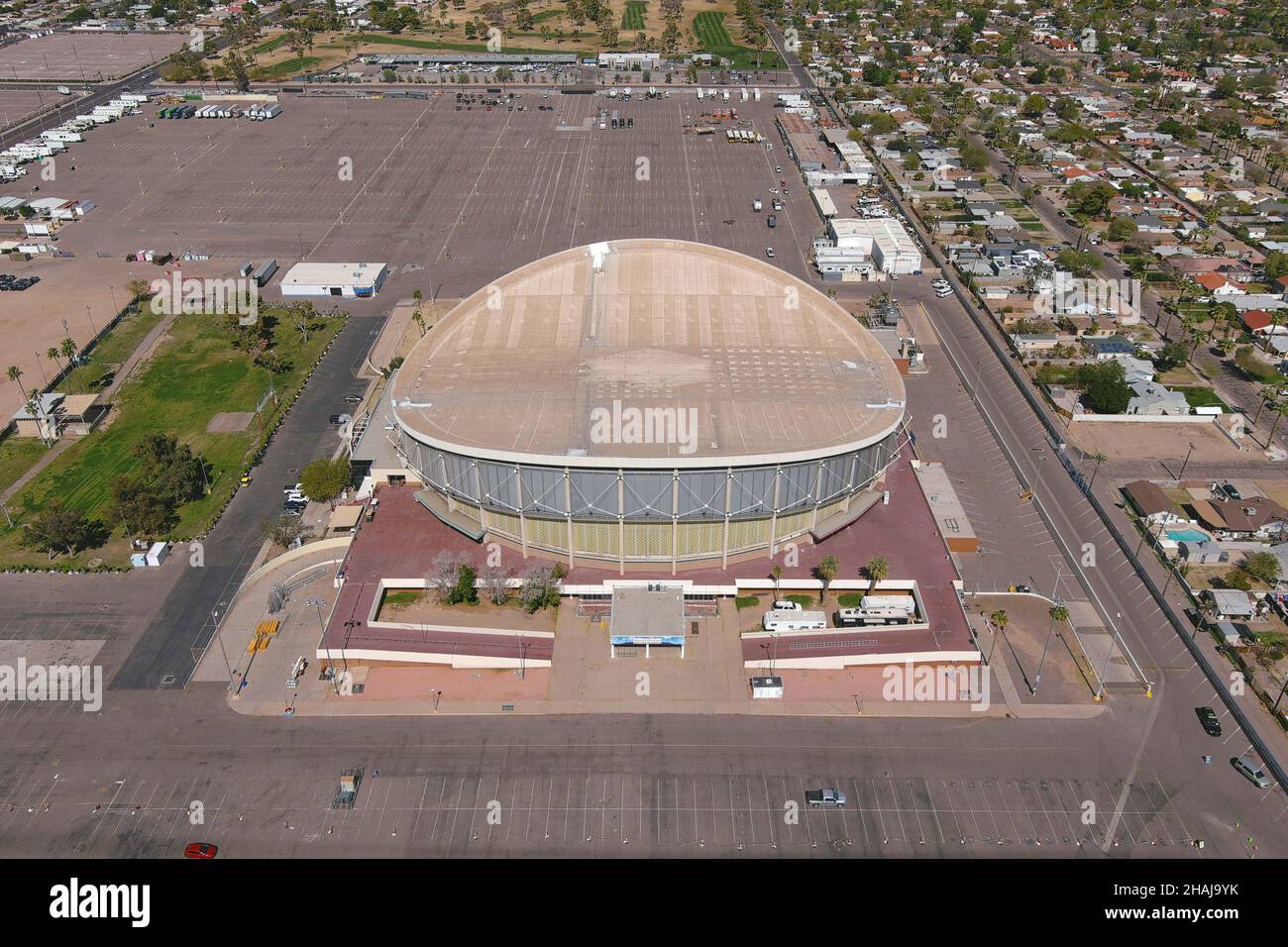 An aerial view of the Arizona Veterans Memorial Coliseum, Tuesday ...