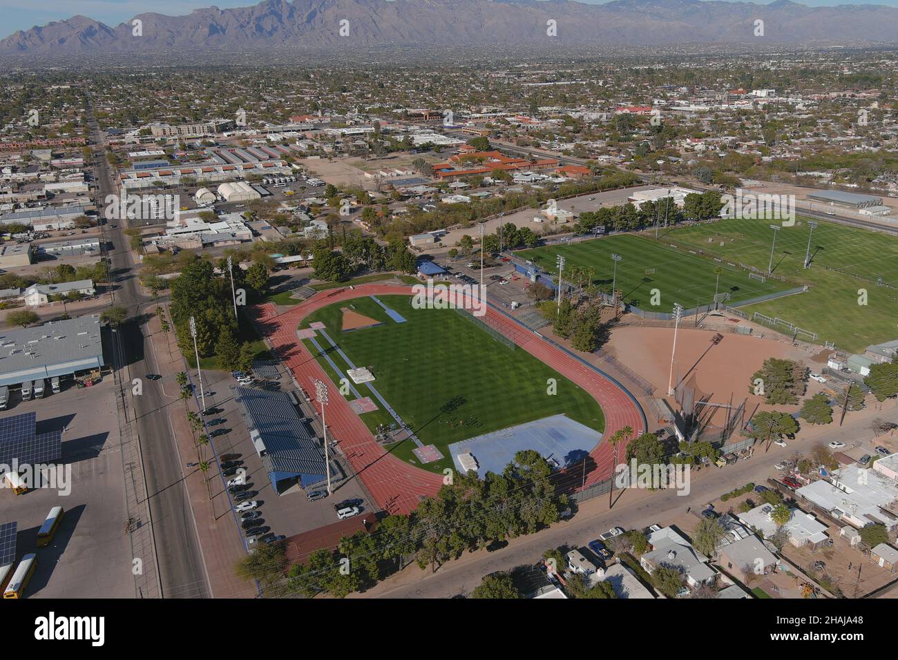 An aerial view of Roy P. Drachman Stadium on the campus of the ...