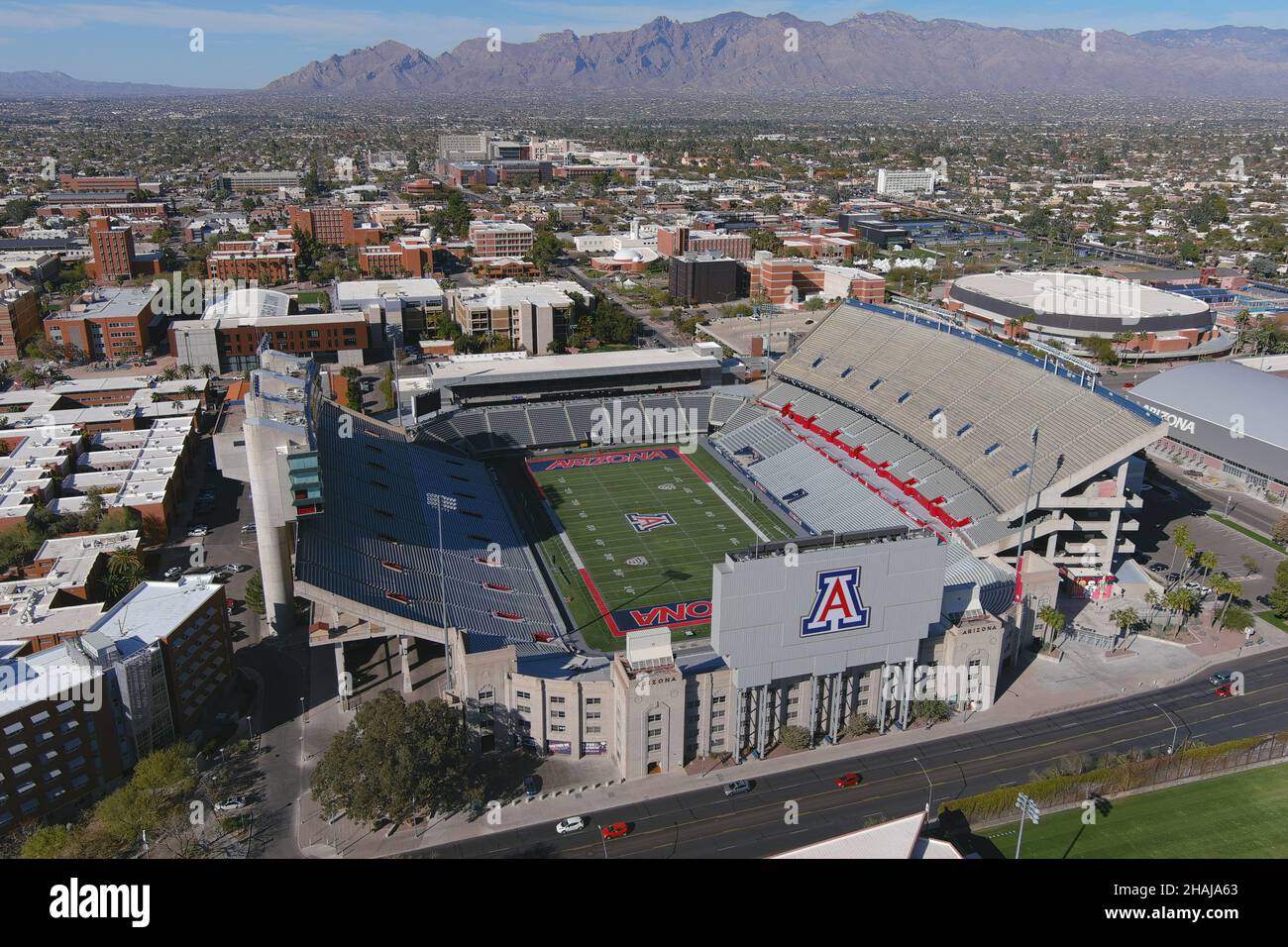 An aerial view of Arizona Stadium, Tuesday, March 2, 2021, in Tucson ...