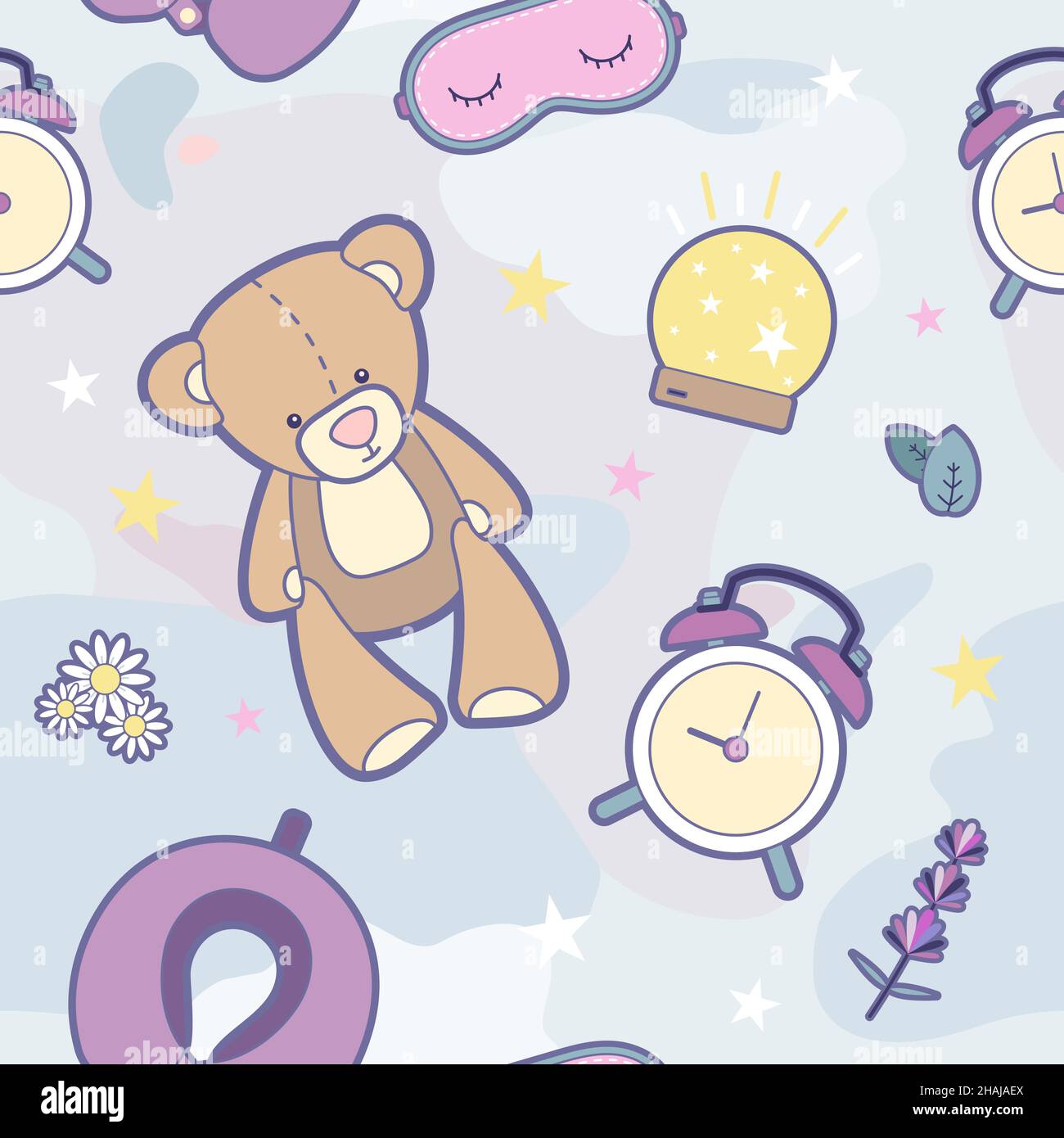 Sleep time vector seamless pattern. Illustration items vector set for ...