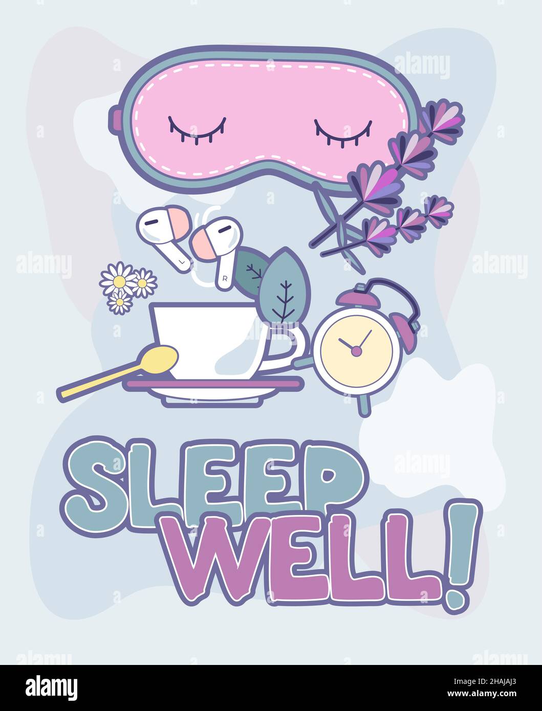 Sleep well vector poster. Illustration items vector set isolated for ...