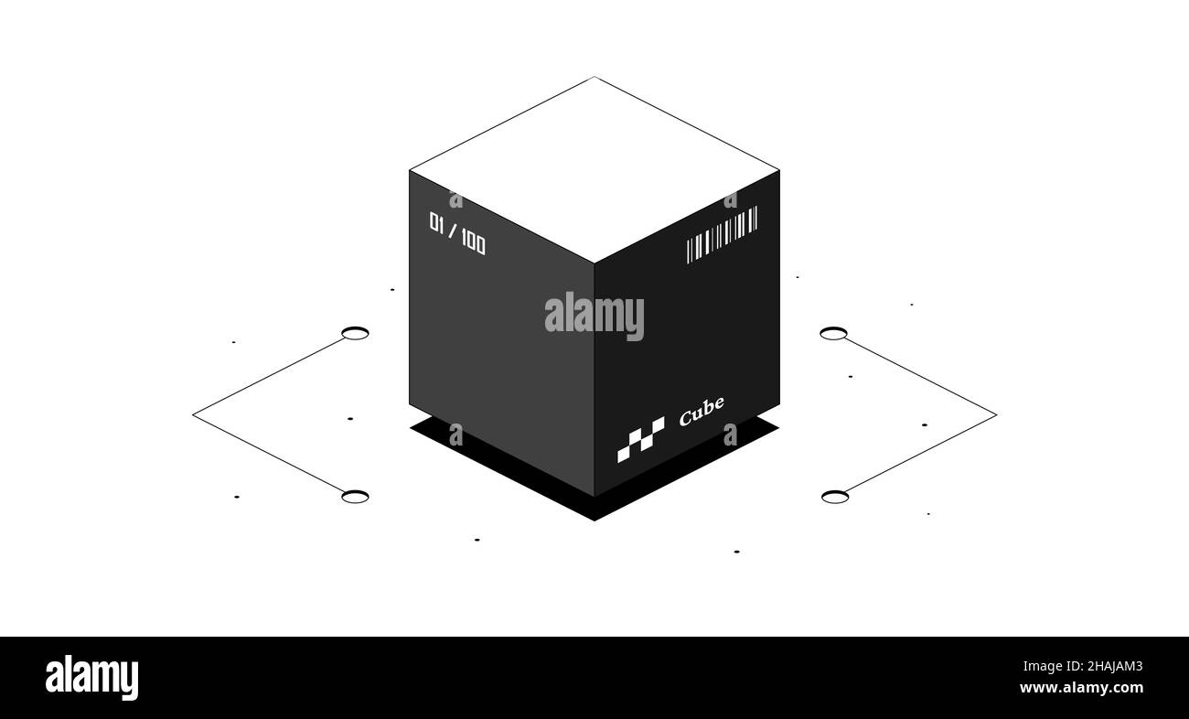 Cube mathematical figure. Black and white isometric 3d illustration ...