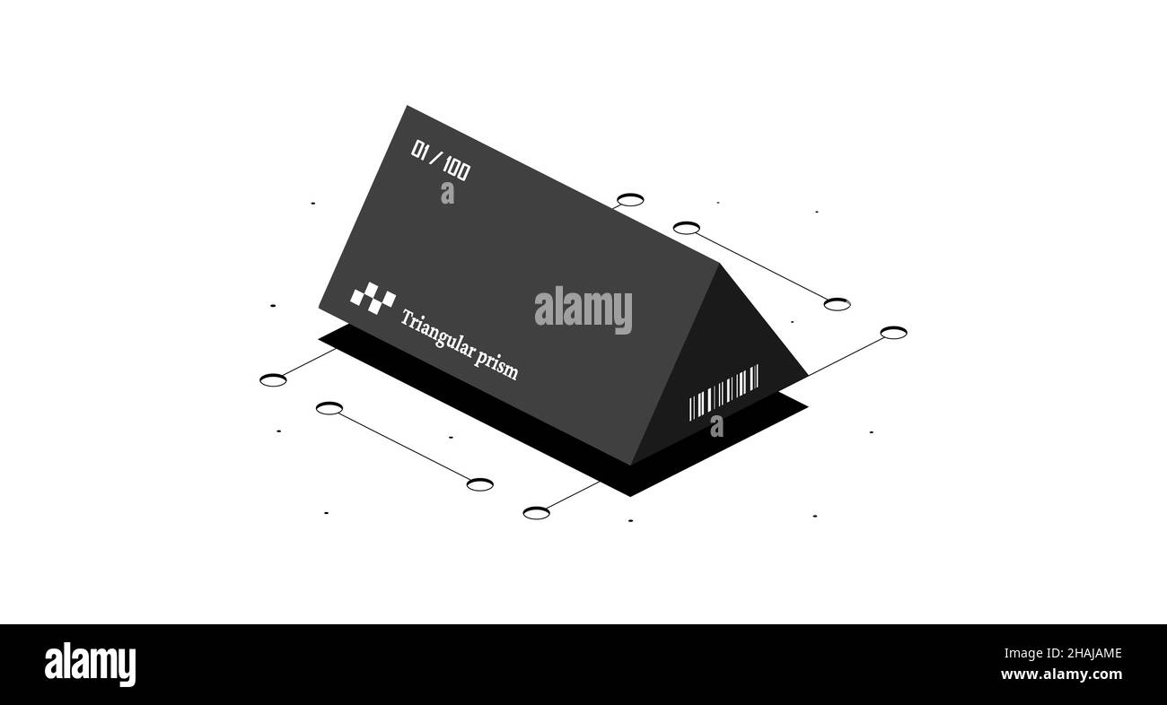 Triangular prism mathematical figure. Black and white isometric 3d ...