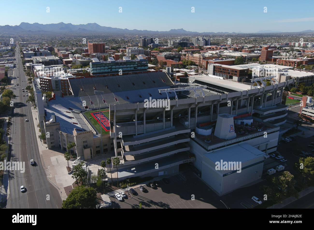 An aerial view of Arizona Stadium, Tuesday, March 2, 2021, in Tucson ...