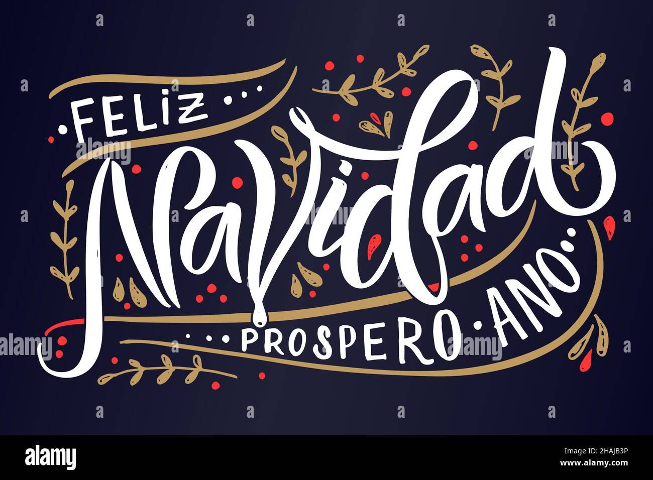 Hand sketched Merry Christmas in Spanish card, badge, icon typography ...