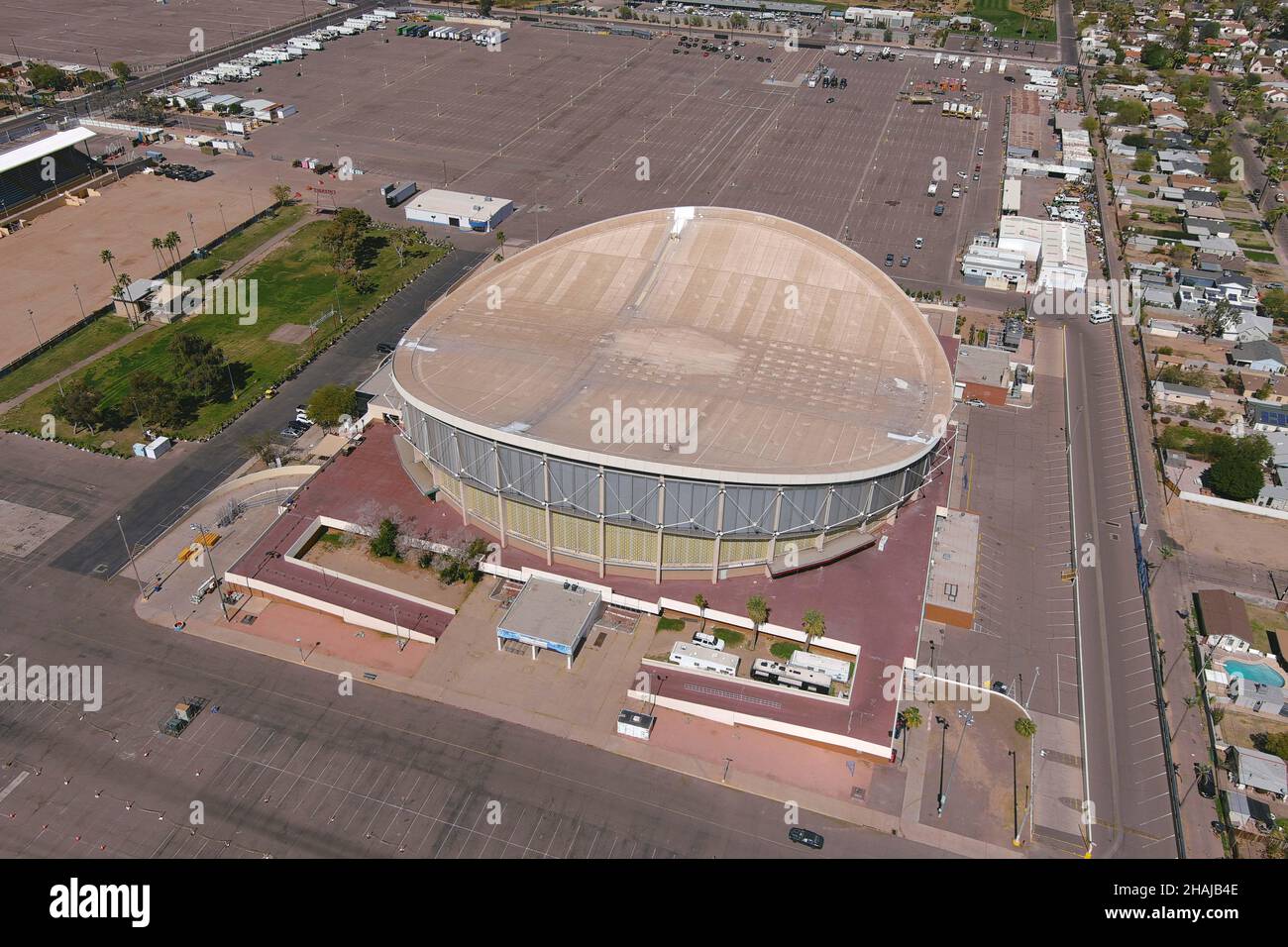 An aerial view of the Arizona Veterans Memorial Coliseum, Tuesday ...