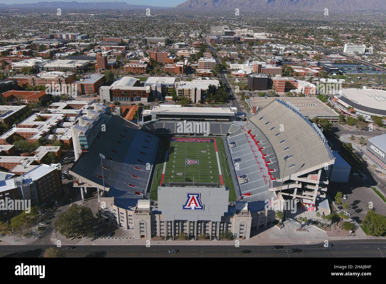 An aerial view of Arizona Stadium, Tuesday, March 2, 2021, in Tucson ...