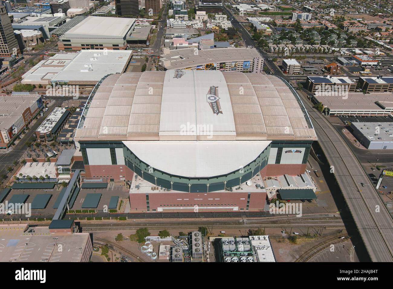 An aerial view of Chase Field, Tuesday, March 2, 2021, in Phoenix. The ...