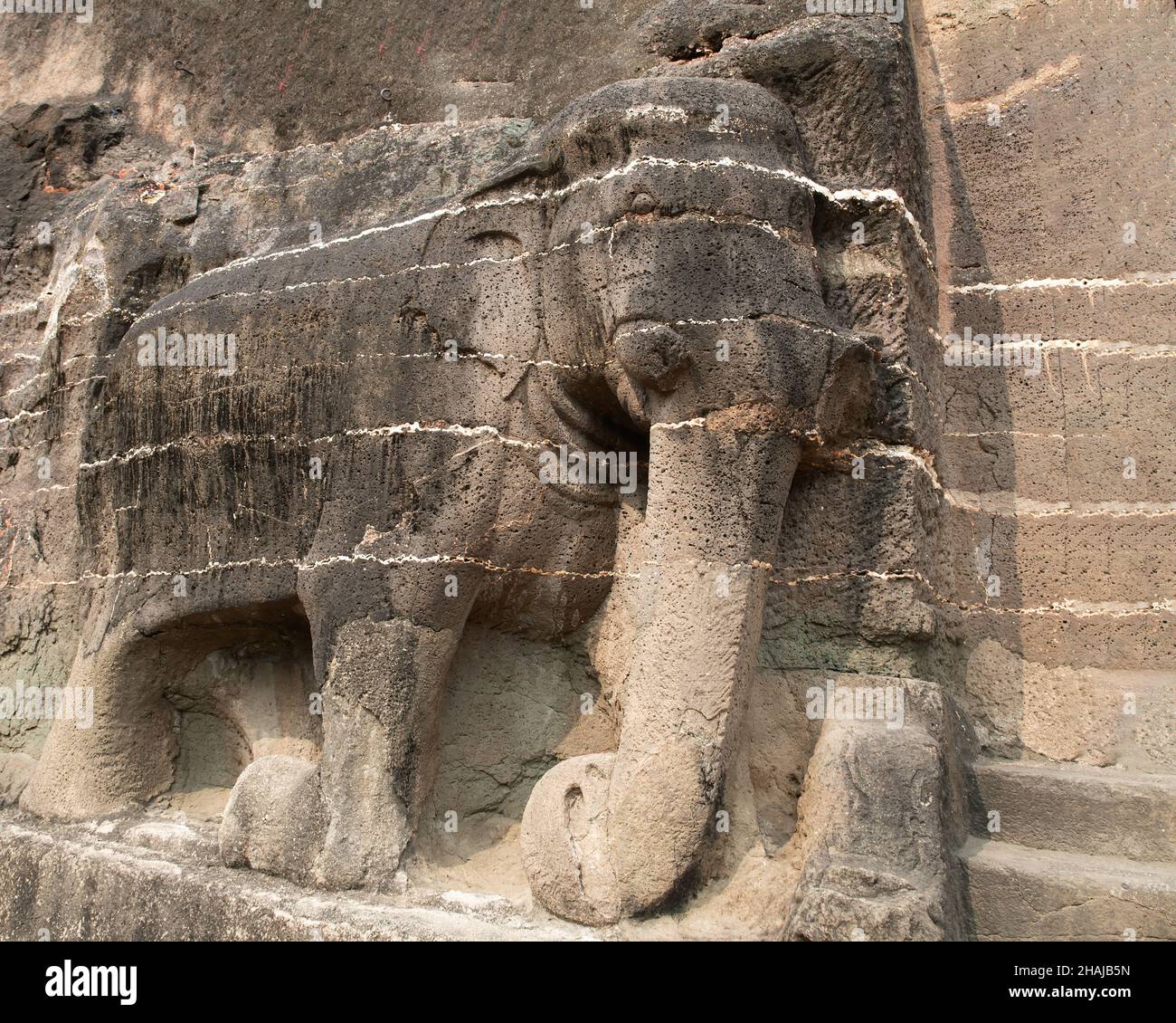 Elephant carving in Ajanta caves of 4th Century Stock Photo - Alamy