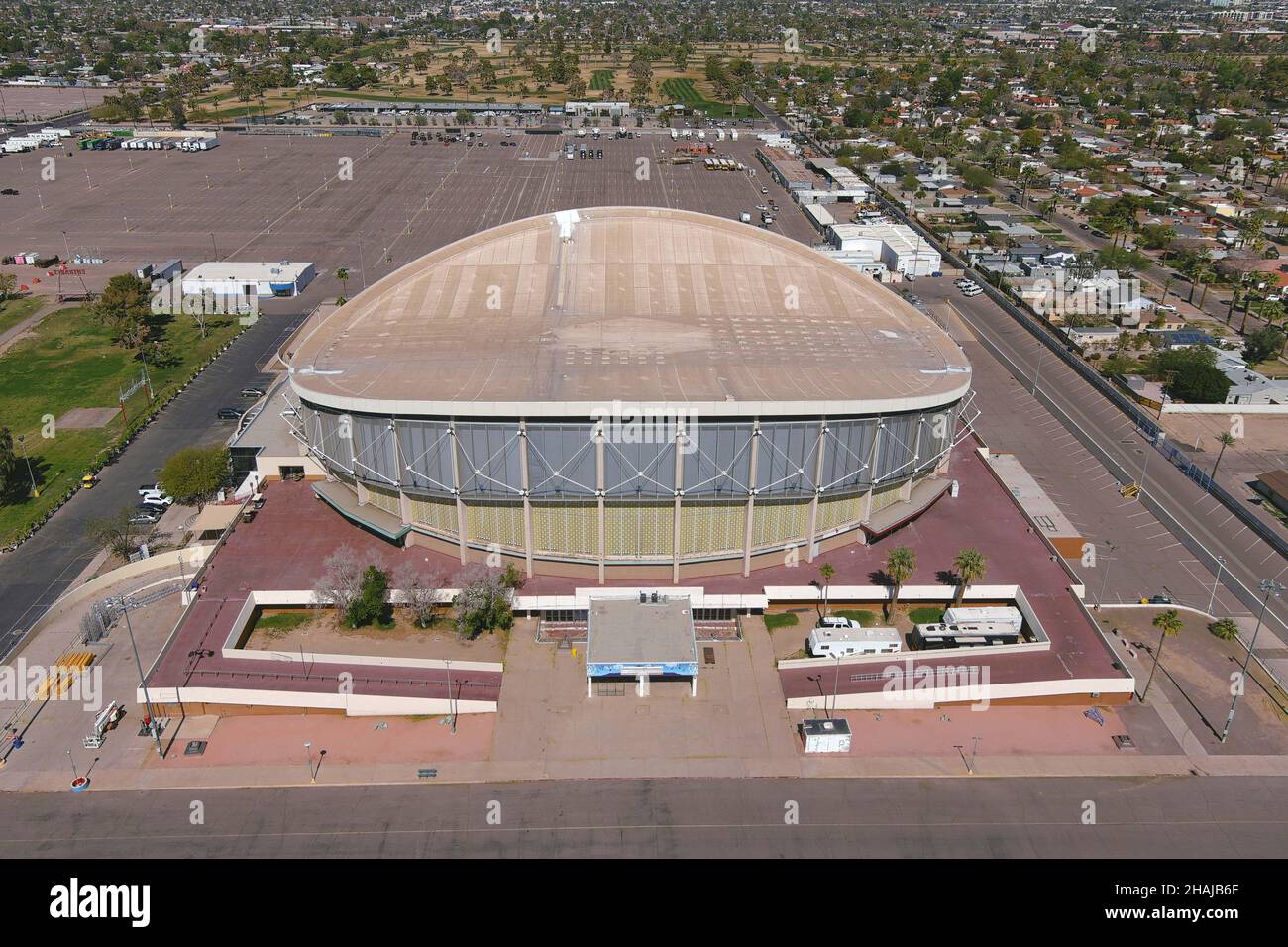 An aerial view of the Arizona Veterans Memorial Coliseum, Tuesday ...