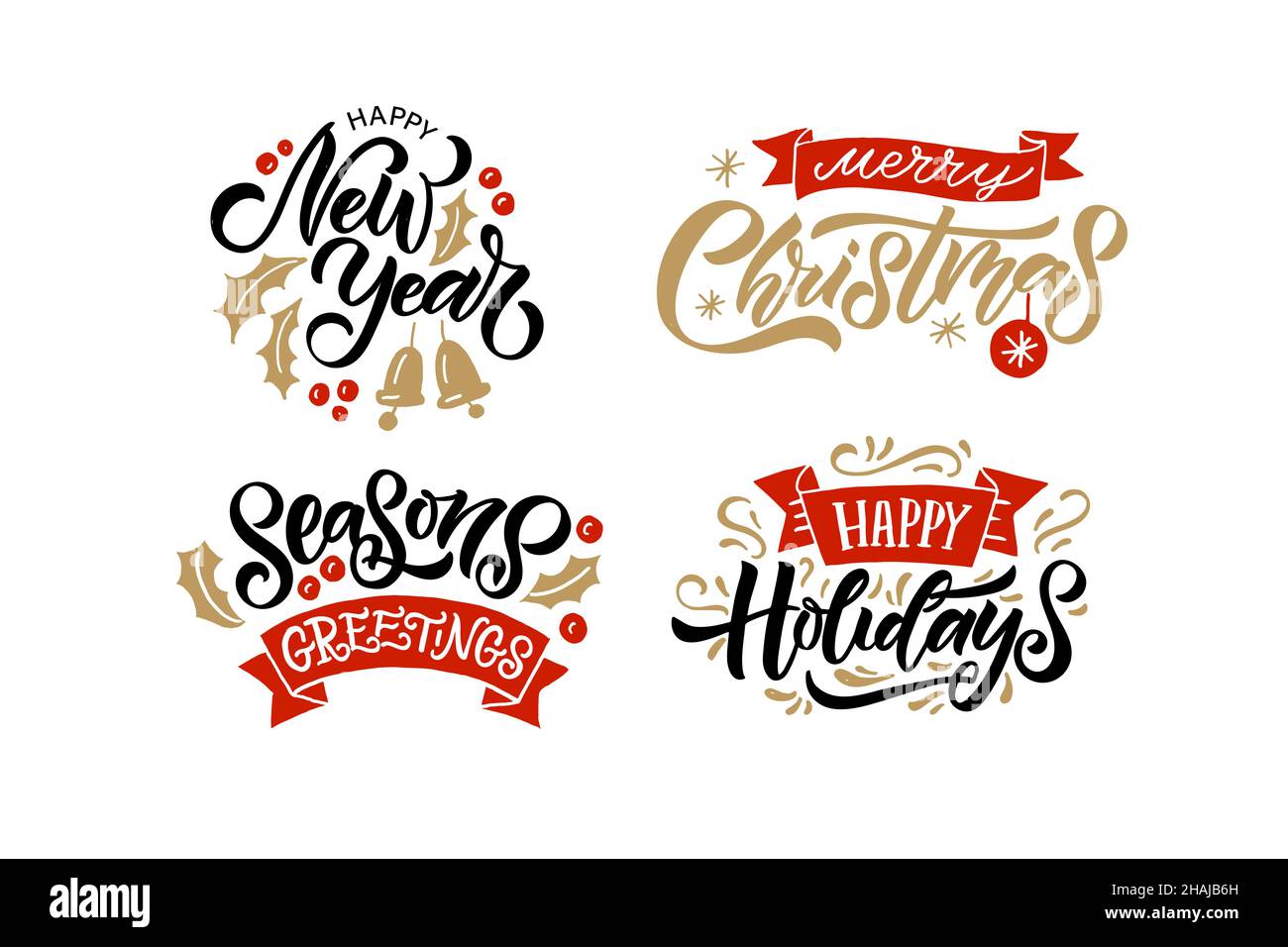 Happy New Year, Seasons Greetings, Merry Christmas, Happy Holidays hand ...