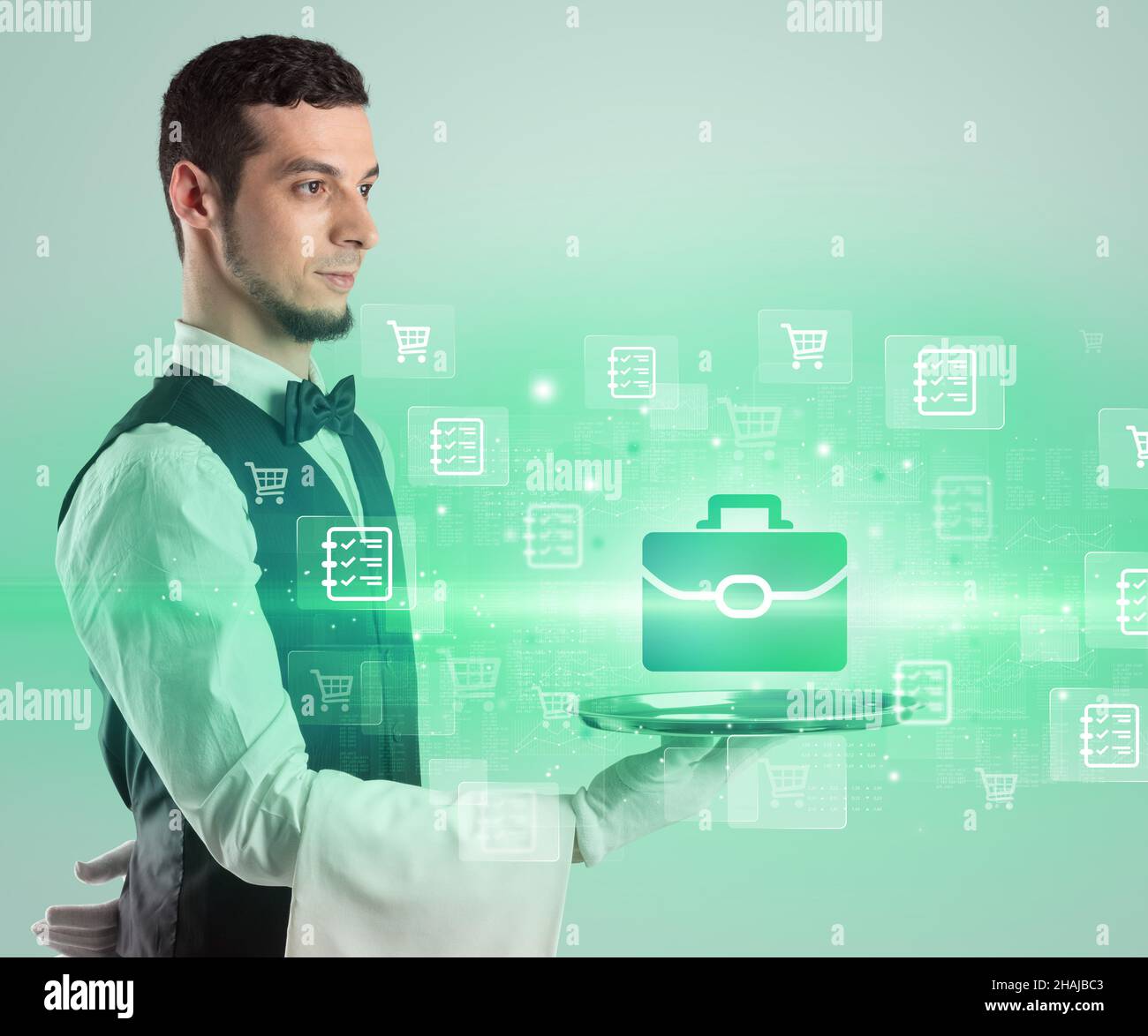 Waiter serving business idea concept Stock Photo - Alamy