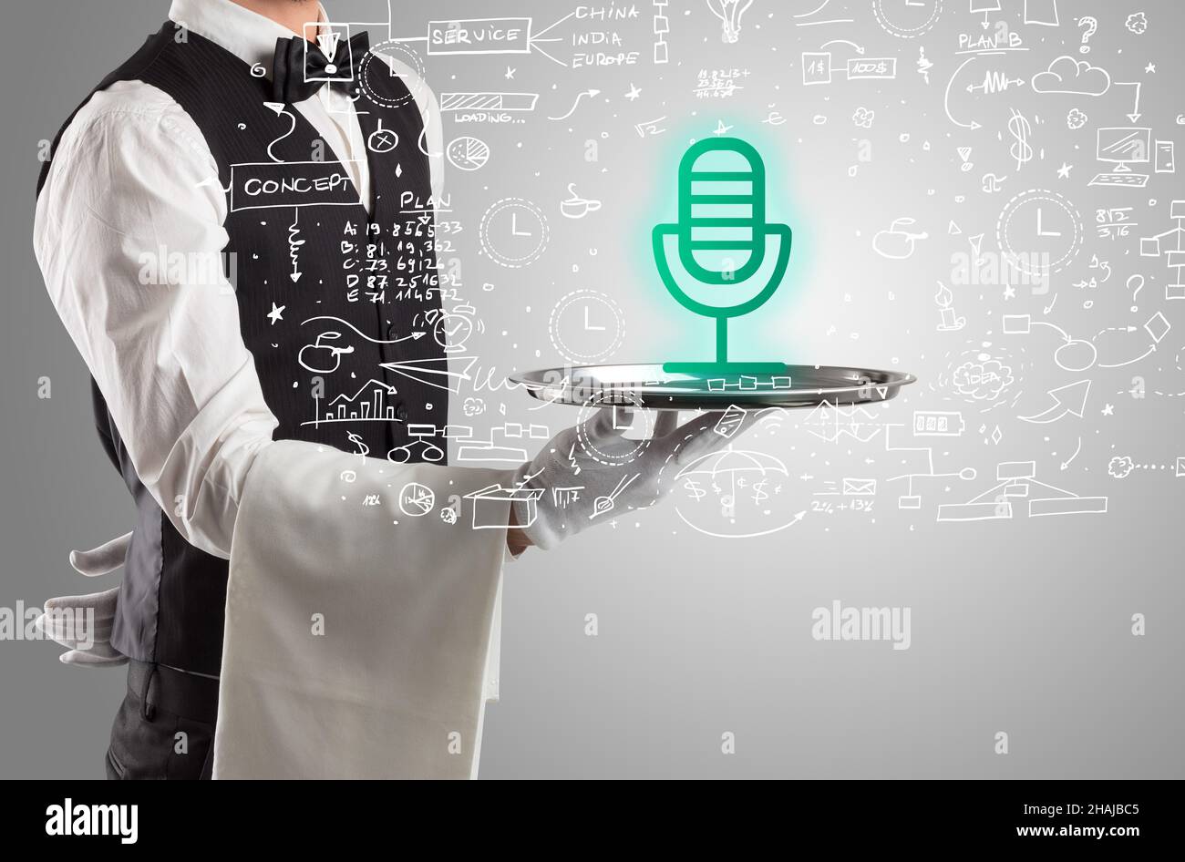 Close-up of waiter serving social media icons Stock Photo - Alamy