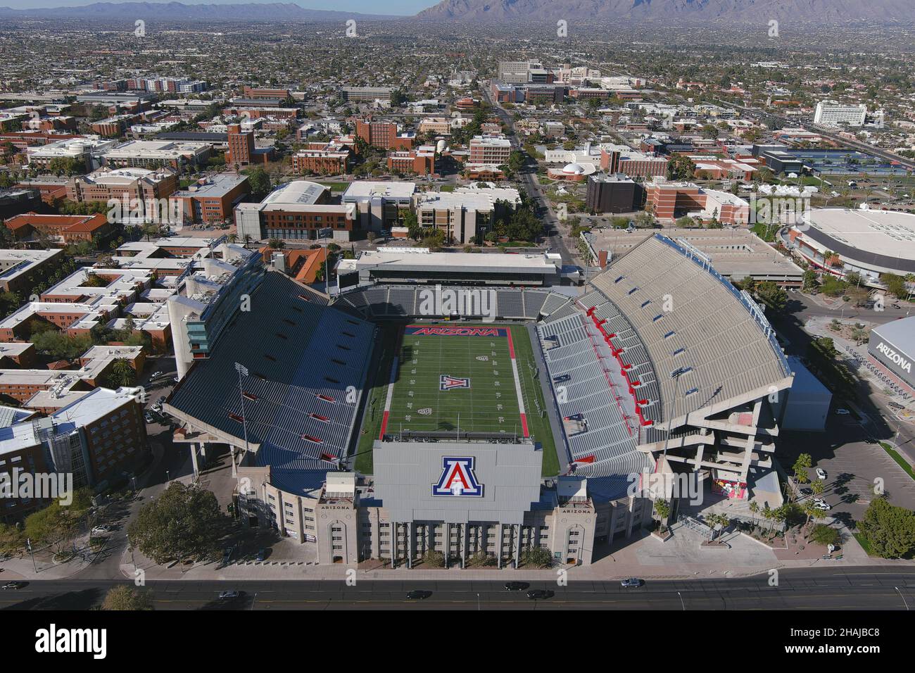 An aerial view of Arizona Stadium, Tuesday, March 2, 2021, in Tucson ...