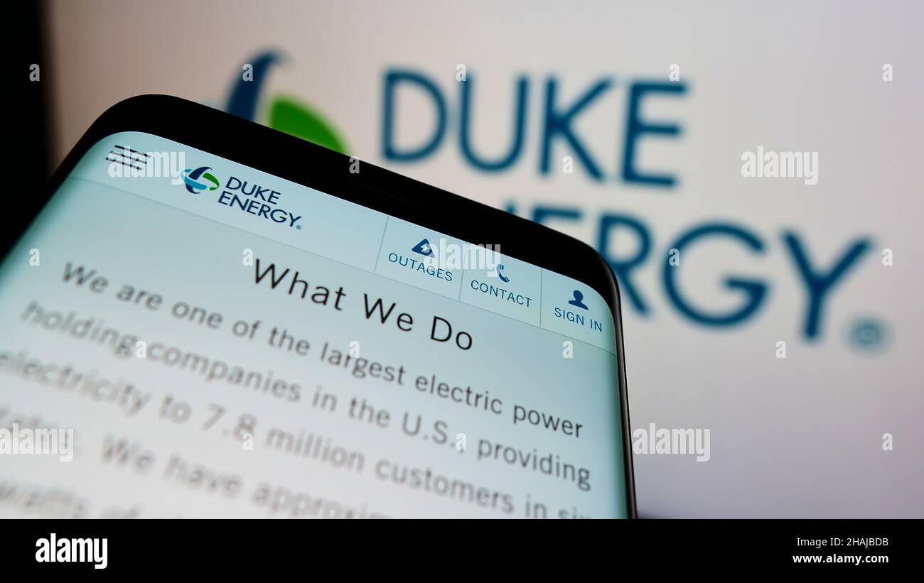 Mobile phone with website of American power and gas company Duke Energy ...