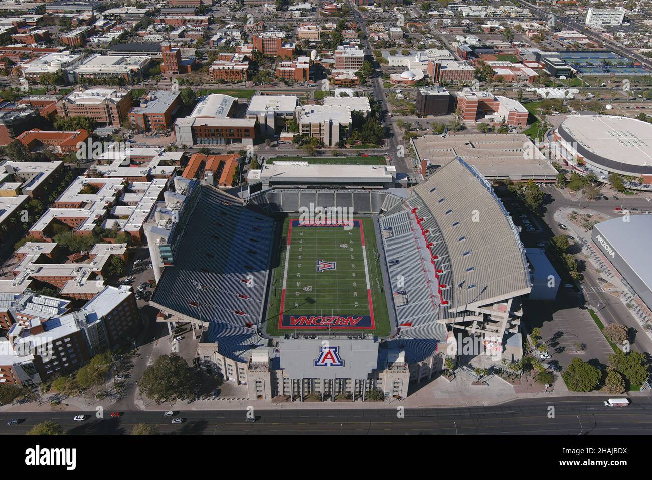 An aerial view of Arizona Stadium, Tuesday, March 2, 2021, in Tucson ...