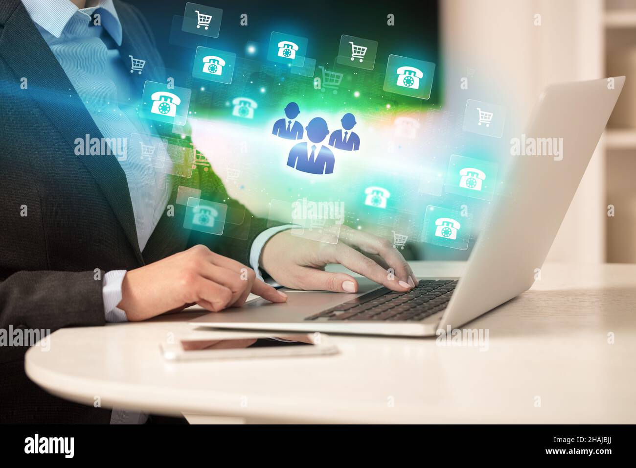 Businessman working on laptop with new business Stock Photo - Alamy