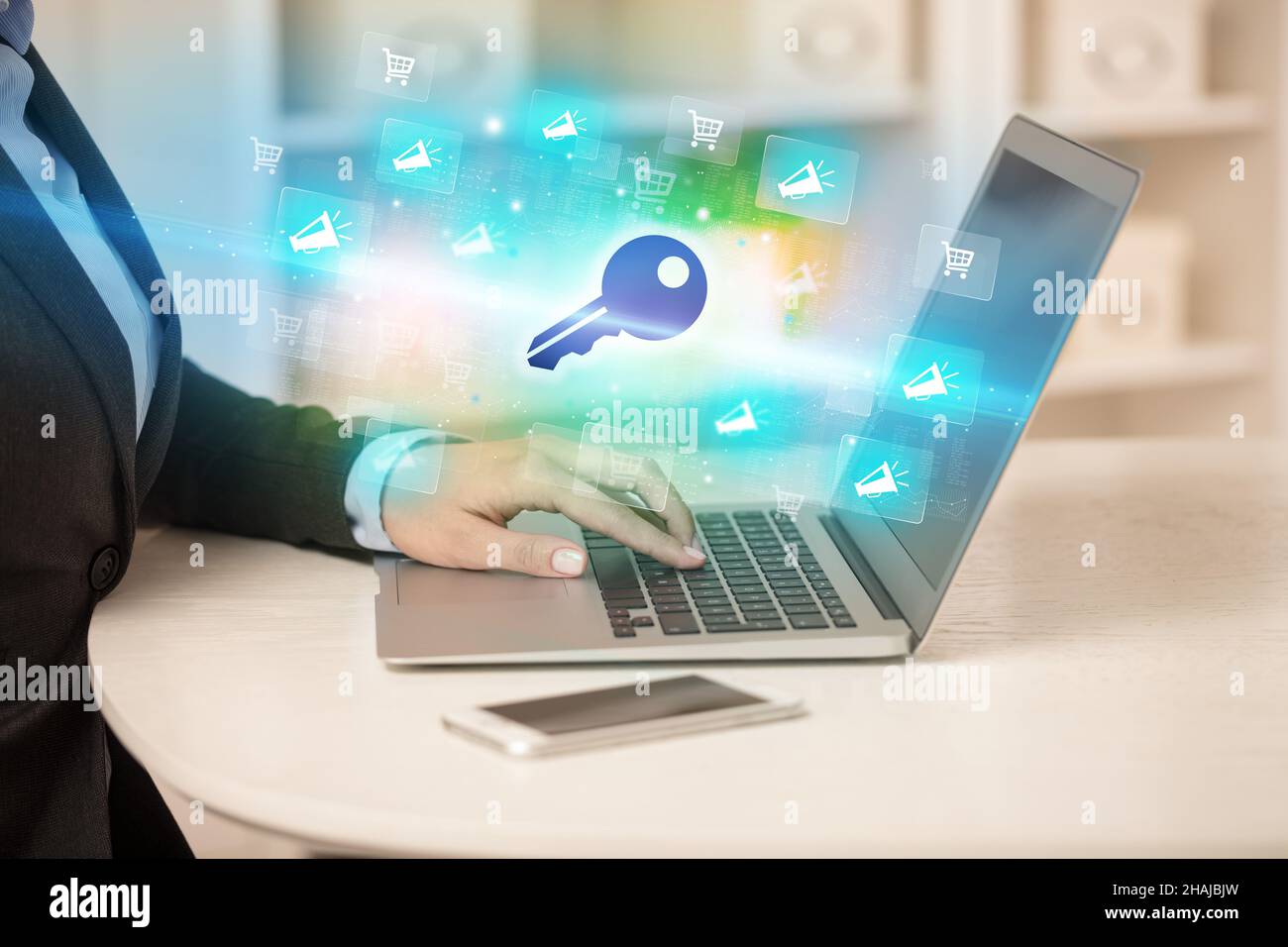 Businessman working on laptop with new business Stock Photo - Alamy