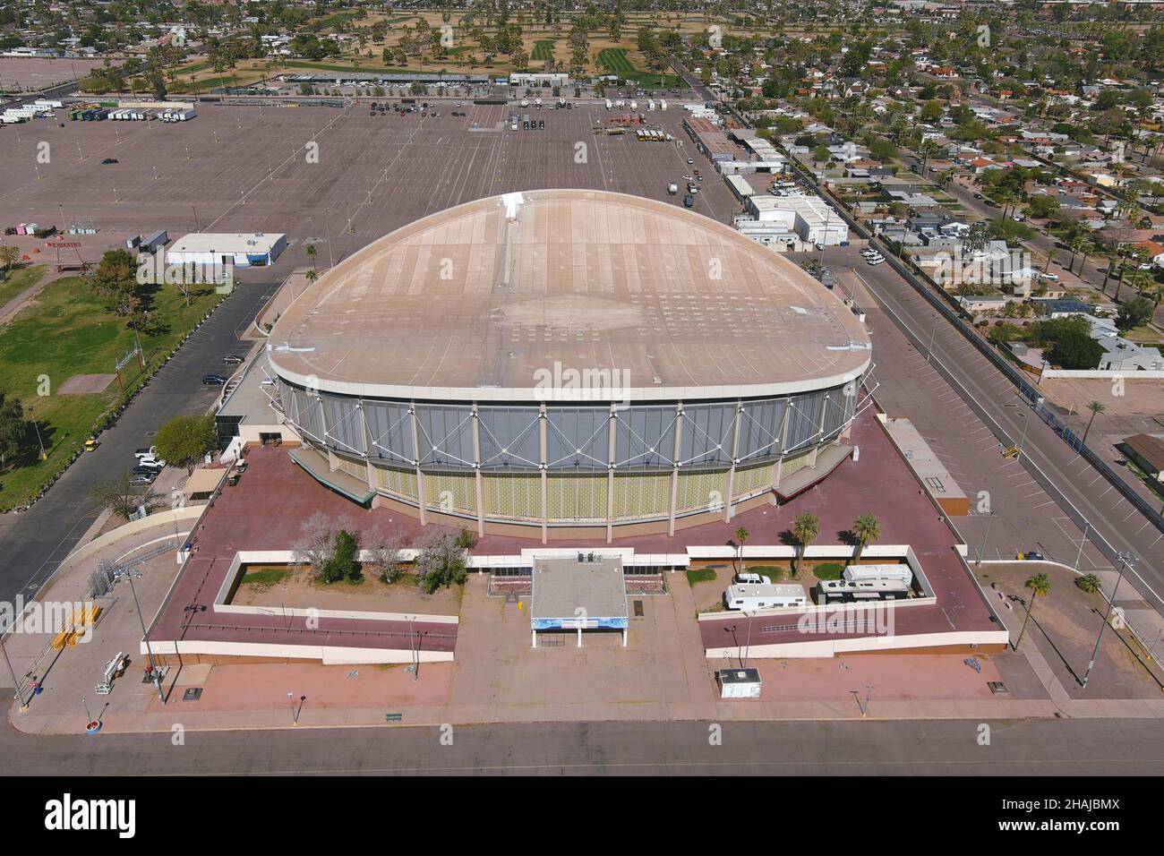 An aerial view of the Arizona Veterans Memorial Coliseum, Tuesday ...