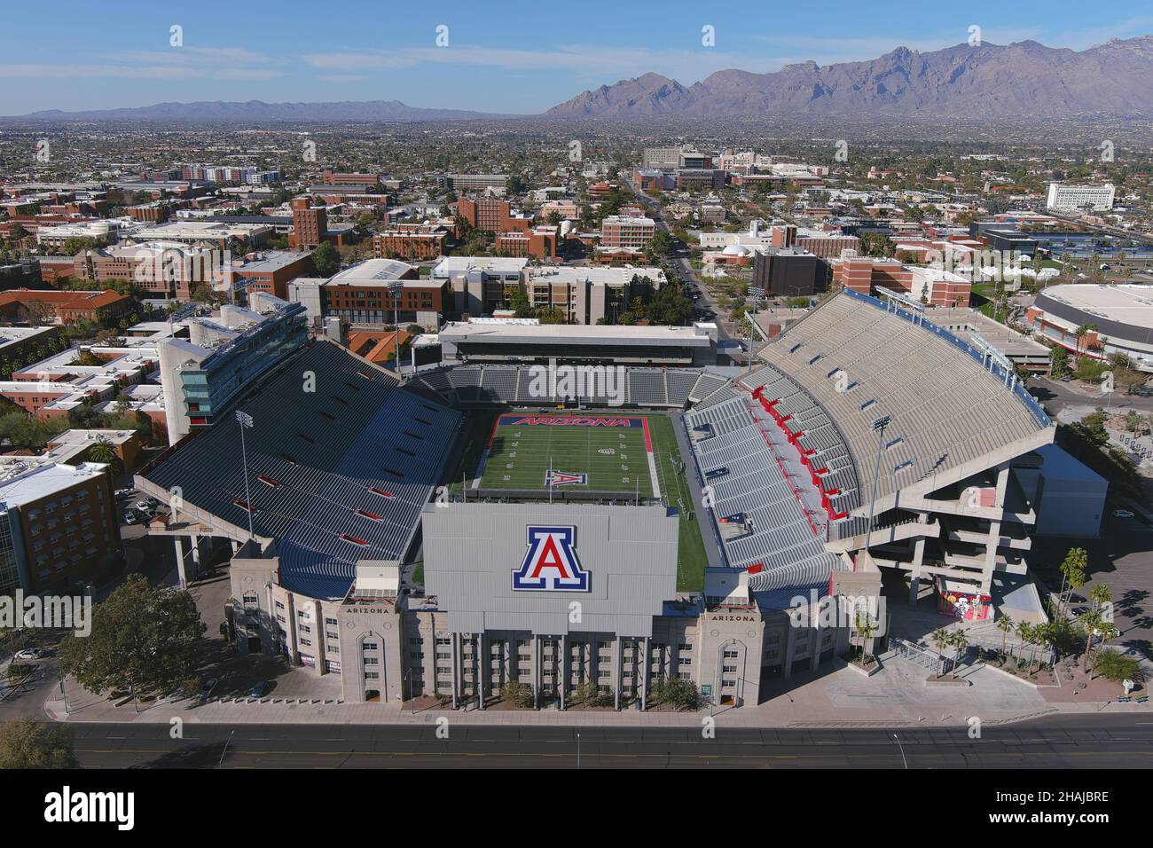 An aerial view of Arizona Stadium, Tuesday, March 2, 2021, in Tucson ...