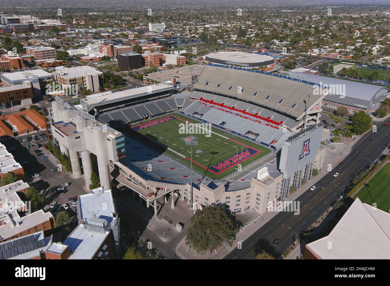 An aerial view of Arizona Stadium, Tuesday, March 2, 2021, in Tucson ...
