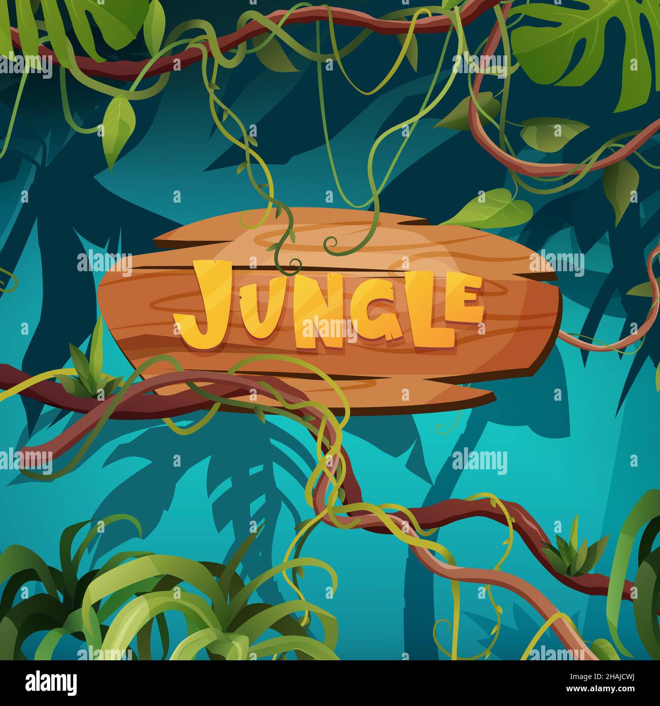 Jungle hand lettering wooden text. Textured cartoon letters. Liana or ...