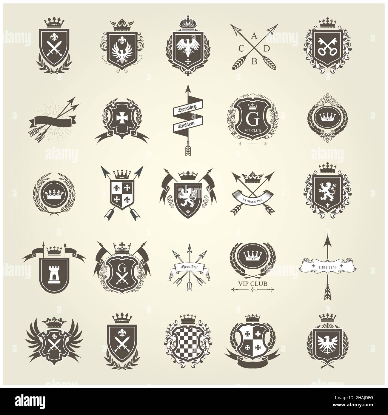 Set of heraldic blazonû, coat of arms, knight and chivalry emblems ...