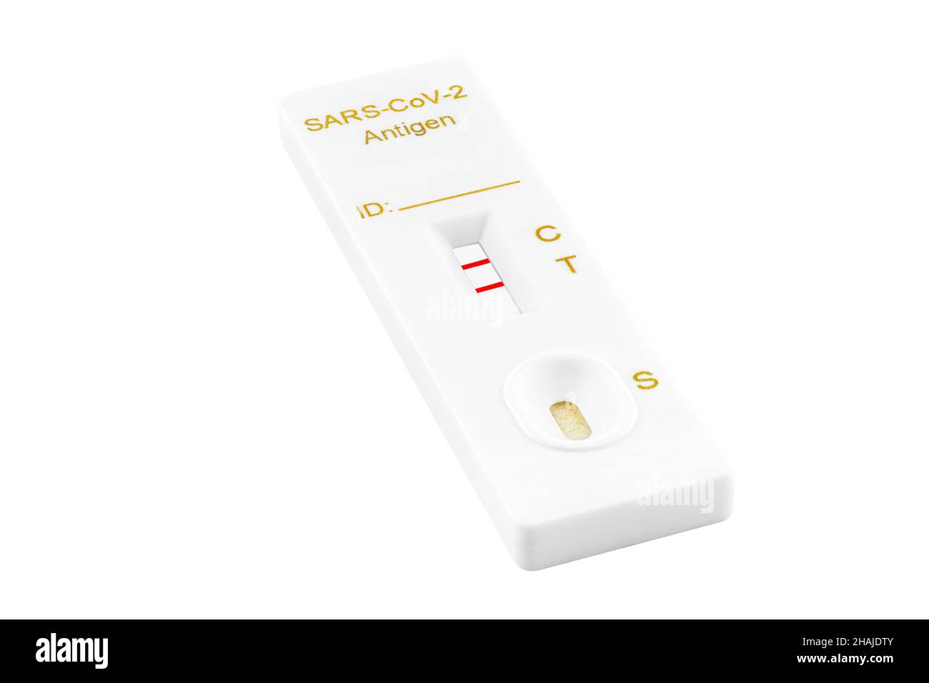 Coronavirus positive antigen test for nasal swab, isolated on a white ...
