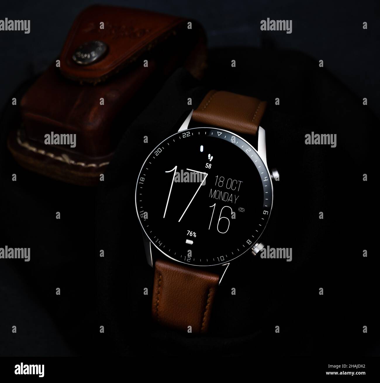 Close-up shot of an elegant, brown smartwatch in its box Stock Photo ...