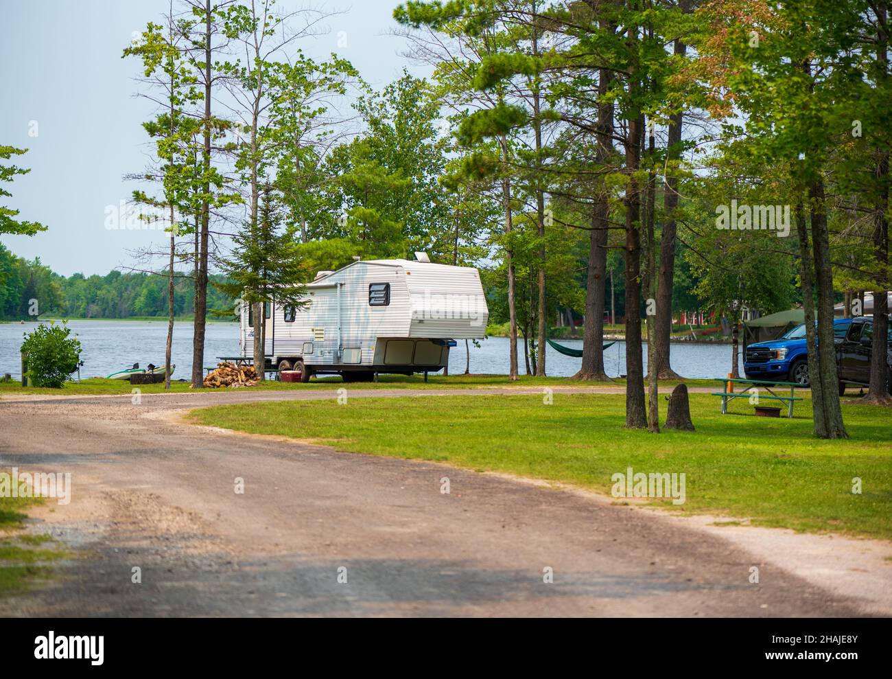 ALPENA MI - JULY 18TH: Road leading to a camper parked in an RV park on ...
