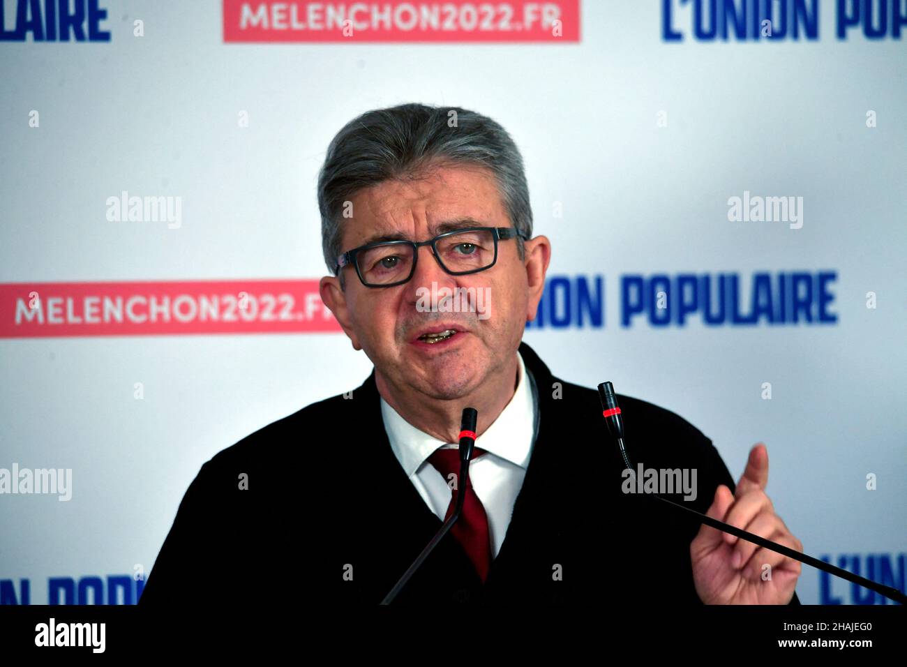 La France Insoumise leader Jean-Luc Melenchon during a press conference ...