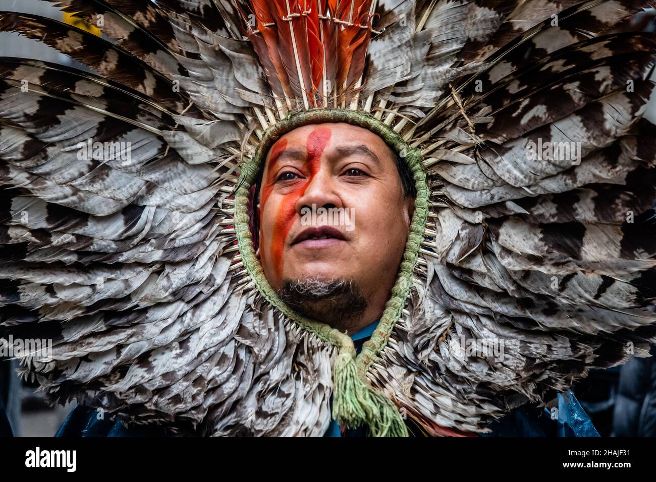 Male member of an Indigenous community joins the COP26 demonstration in ...