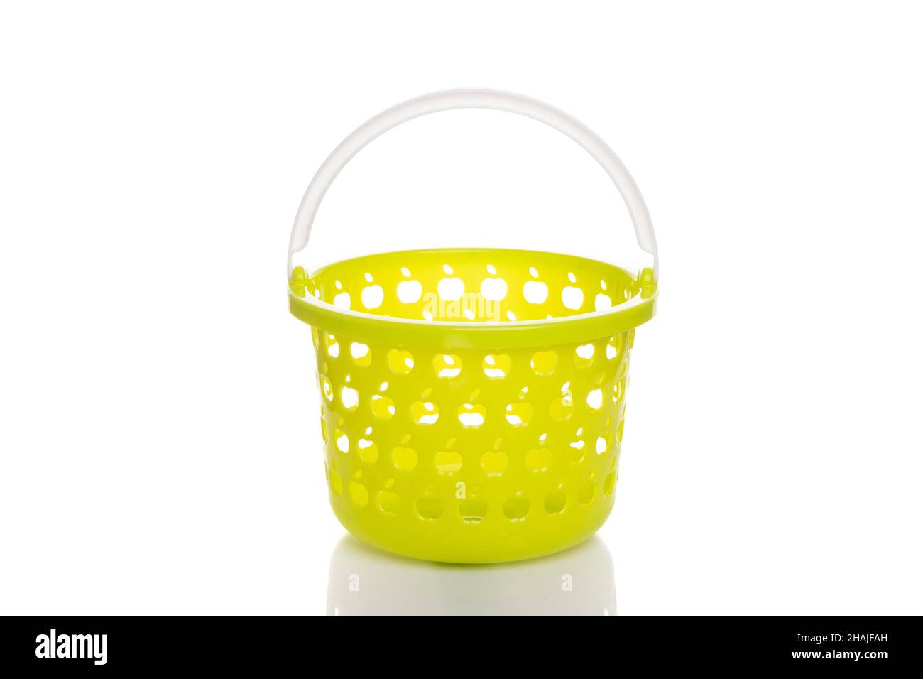 yellow fruit bucket empty on white isolated background Stock Photo - Alamy