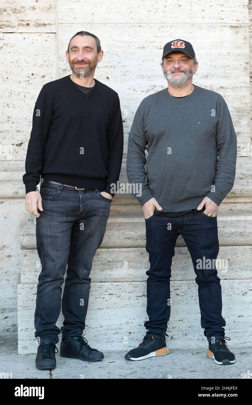 Manetti Bros attend the photocall of the film Diabolik at The Space ...