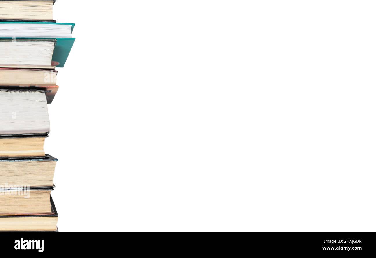 Banner with books stack on border and copy space. Bookstore ad on white ...