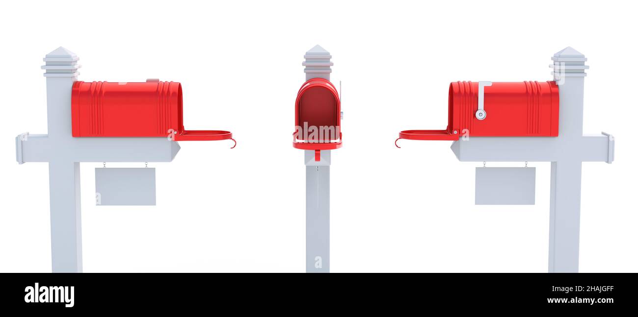 Red mailbox set isolated on white background. Empty vintage post box ...