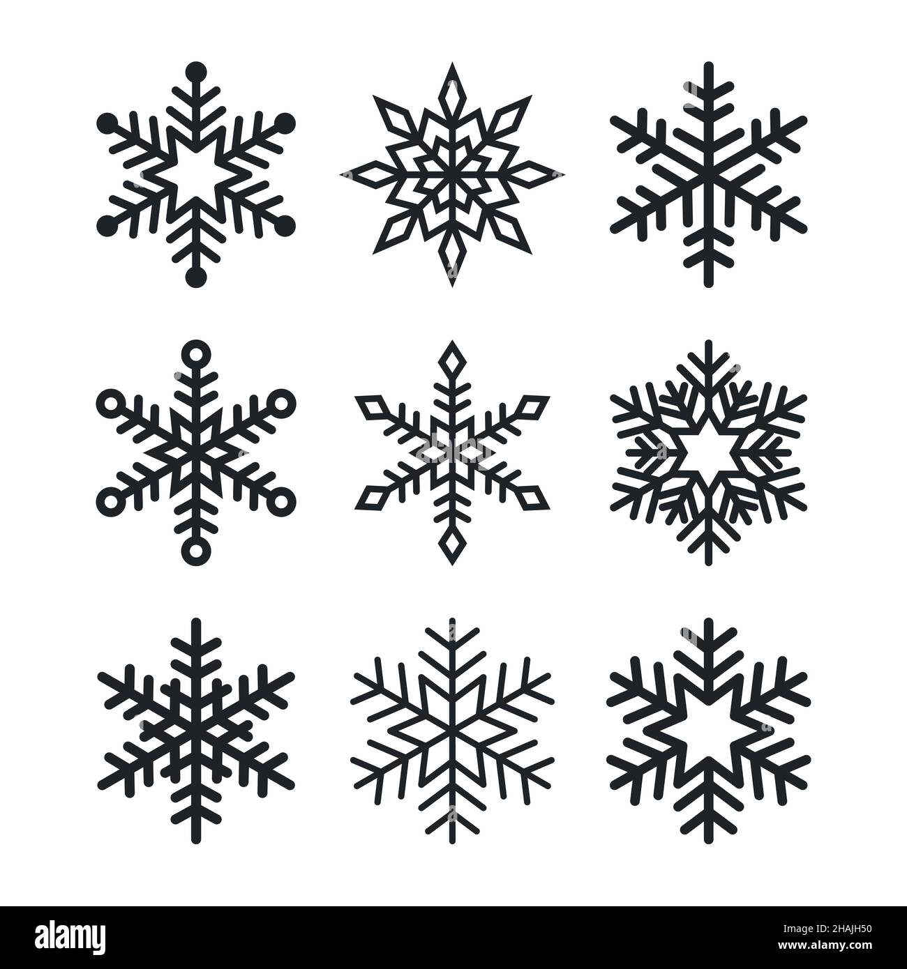 Snowflake icons collection, vector snow symbol set isolated on white ...