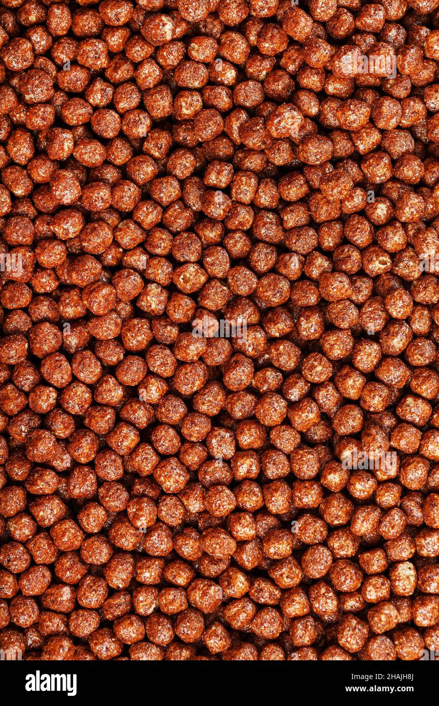 Ready breakfast chocolate balls texture close-up. Full screen as ...