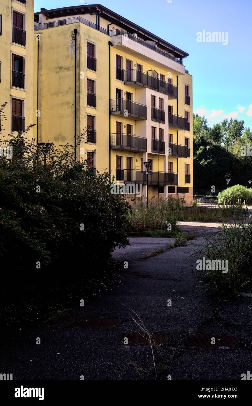 Abandoned residential buildings in the italian countryside seen from ...